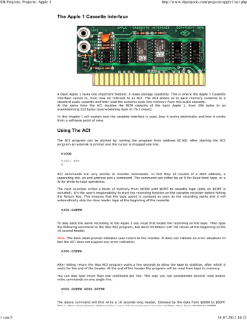 Apple 1 Cassette Interface User Manual | Manualzz