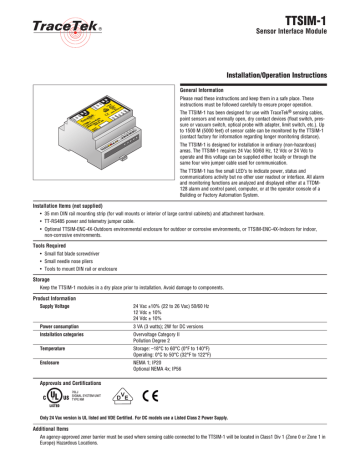 TraceTek TTSIM 1 Installation/Operation Instructions | Manualzz
