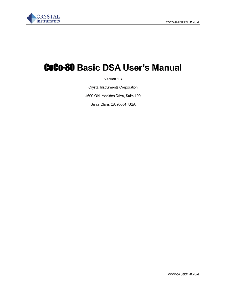 CoCo-80 Basic DSA User`s Manual | Manualzz
