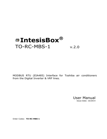 Intesis MODBUS Interface TO-RC-MBS-1 User Manual | Manualzz