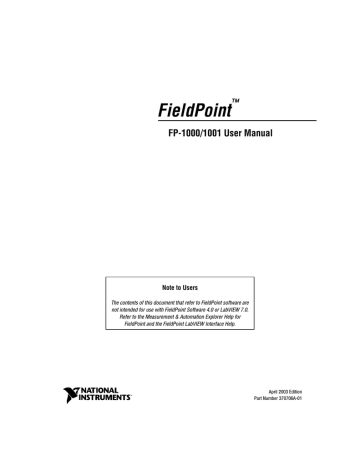 FieldPoint network module FP-1000, FP-1001 User Manual | Manualzz
