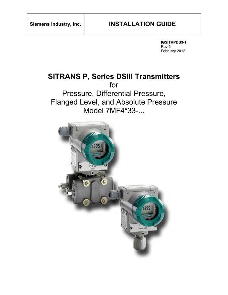 Siemens SITRANS P DS III Transmitter Installation Guide | Manualzz