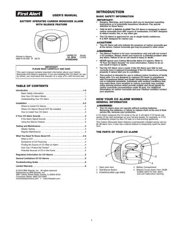 First Alert CO400 Carbon Monoxide Alarm User's Manual | Manualzz