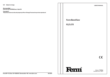 Ferm BSM4007 FLZ-275 Band Saw User's Manual | Manualzz