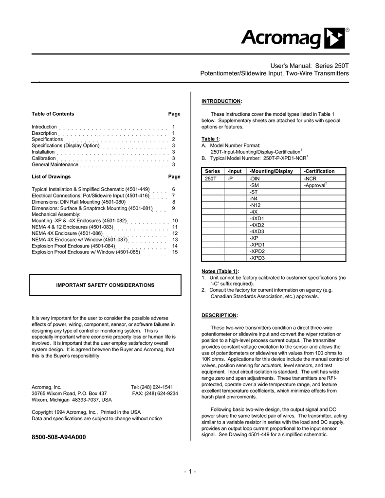Acromag 250T-P User Manual | Manualzz