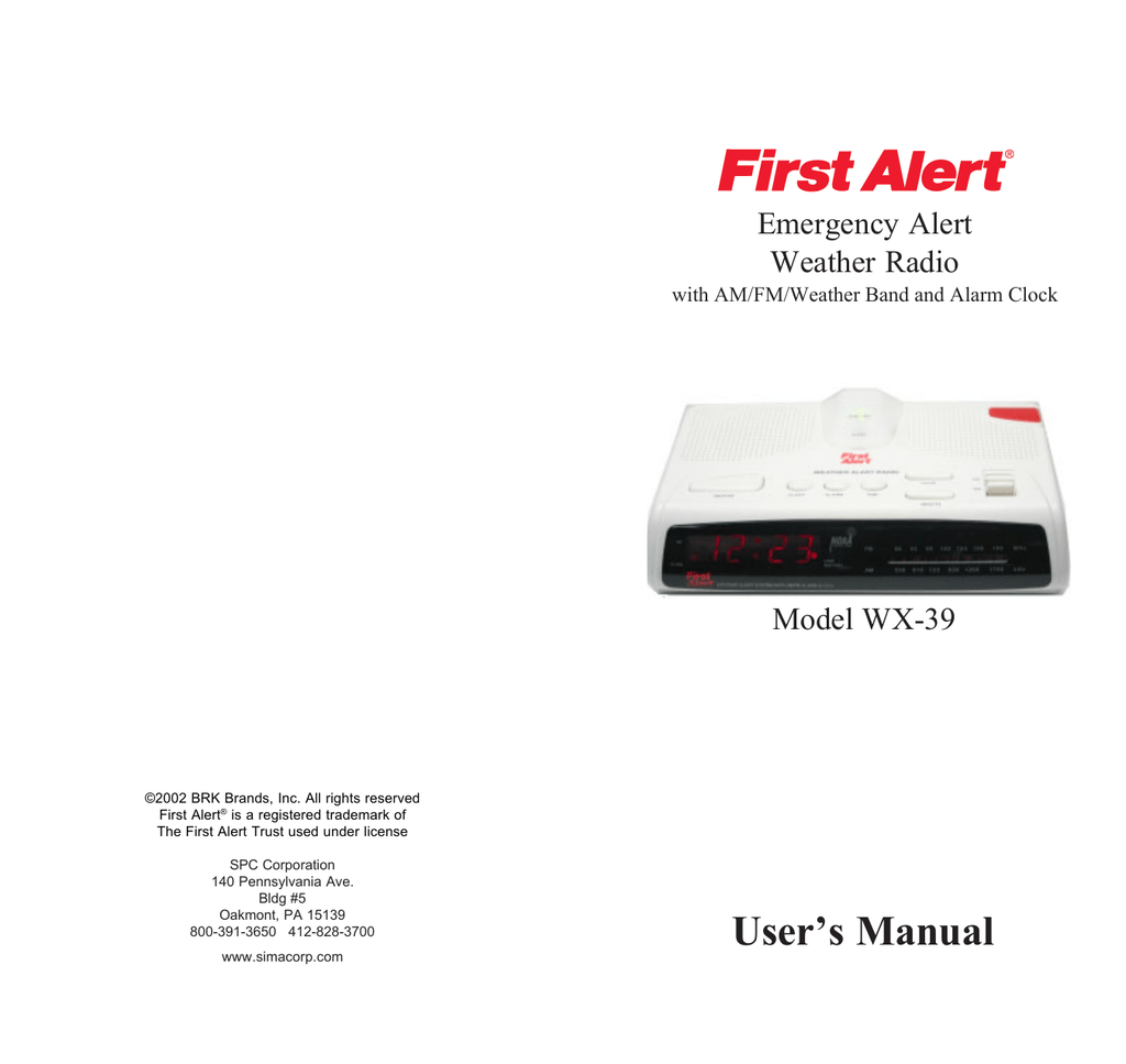 First Alert WX-39 User manual | Manualzz