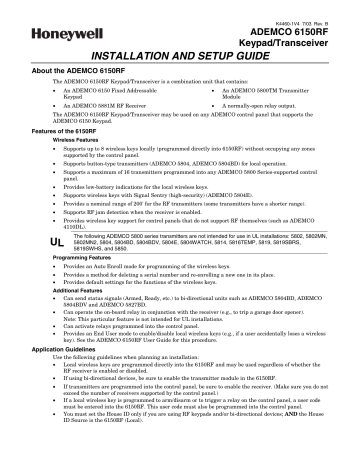 Honeywell ADEMCO 6150RF Installation And Setup Manual | Manualzz