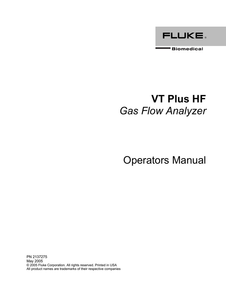 Fluke VT Plus HF Operator's Manual | Manualzz
