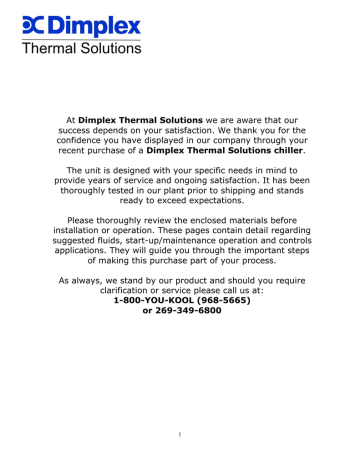Dimplex Thermal Solutions Chiller Installation and Operation Manual ...