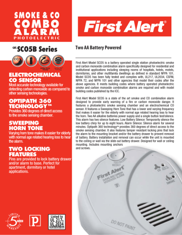 First Alert SC05B Smoke Alarm User manual | Manualzz