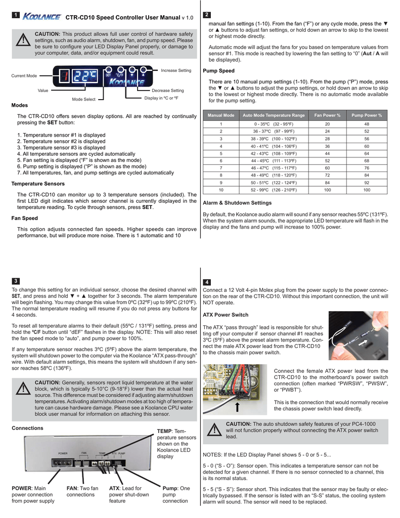 Motor Speed Controllers Koolance CTR-SPD1224M 12V or 24V Pump/Fan ...