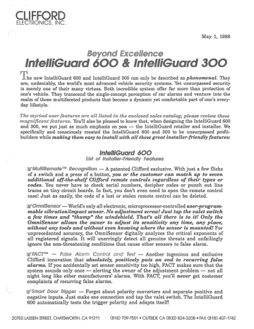 Clifford IntelliGuard 600, 300, 100 Installation Guide | Manualzz