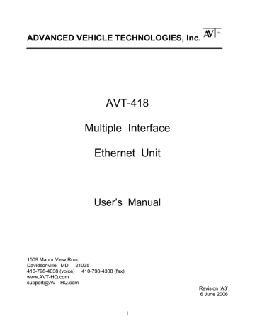 Multiple Interface AVT-418 User’s Manual | Manualzz