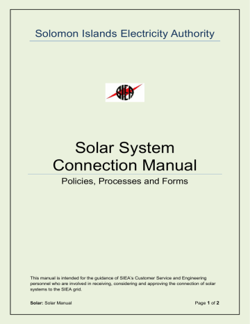 Solomon Islands Electricity Authority Solar System Connection Manual ...