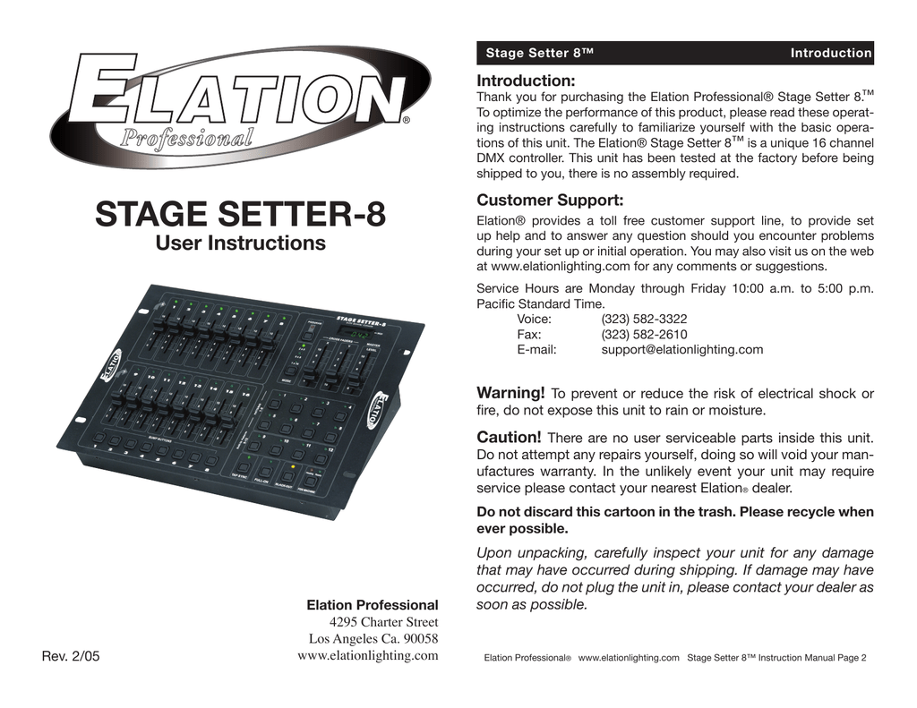 Elation STAGE SETTER-8 User Instructions | Manualzz
