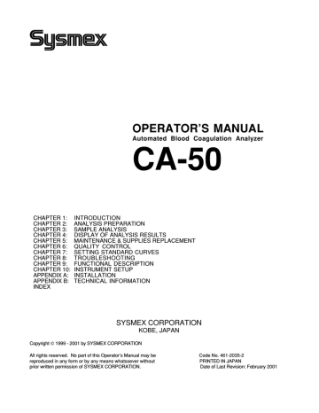 Sysmex CA-50 Operator's Manual | Manualzz