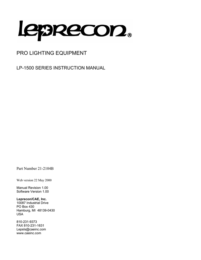 Leprecon LP-1500 Series Console Owner Manual | Manualzz