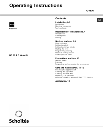Scholtes SV70SPNAB Operating instructions | Manualzz