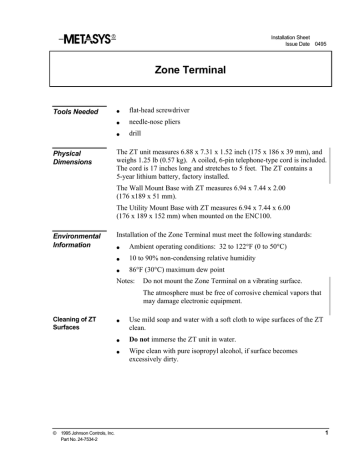 Johnson Controls METASYS Series Installation Sheet | Manualzz