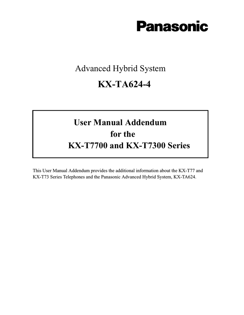 Panasonic KX-T7720 User Manual Addendum | Manualzz