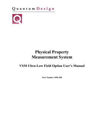 Quantum Design VSM Ultra-Low Field Option User's Manual | Manualzz
