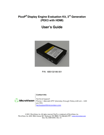MicroVision PicoP PEK3 with HDMI User manual | Manualzz