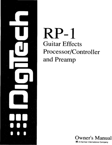 DigiTech RP-1 Guitar Effects Processor Owner's Manual | Manualzz