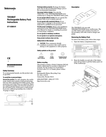 TDS3000 TDS3BAT Rechargeable Battery Pack Instructions | Manualzz