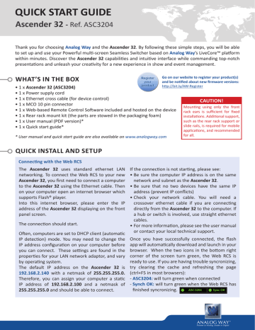 Analog Way Ascender 32 Quick Start Guide | Manualzz