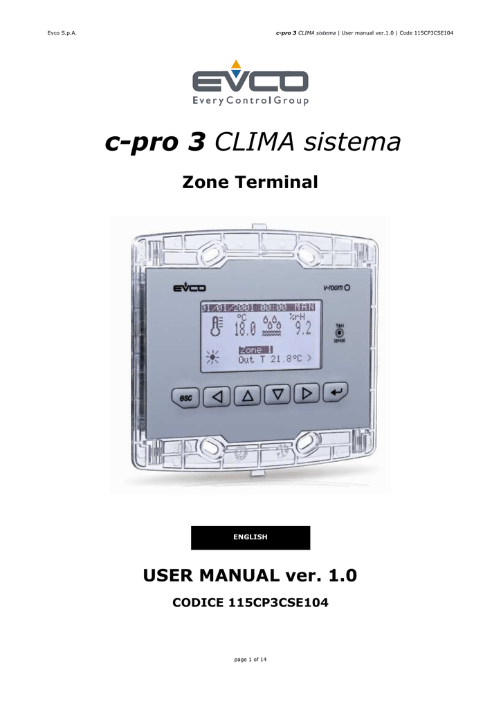 EVCO EPH4DXP1CT Control solution User Manual | Manualzz