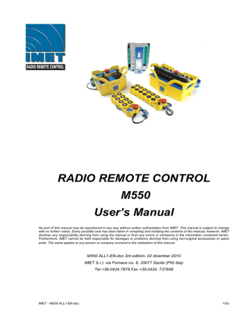 IMET M550 Radio Remote Control User’s Manual | Manualzz