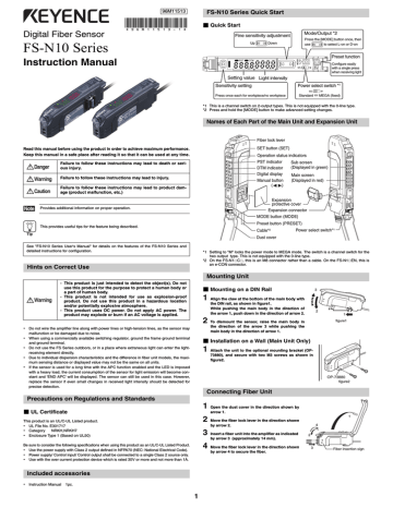 KEYENCE FS-N10 Fiber Sensor Instruction Manual | Manualzz