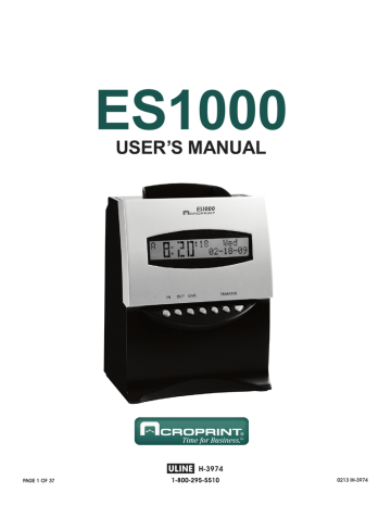 Time Recorder ES1000 User's Manual | Manualzz