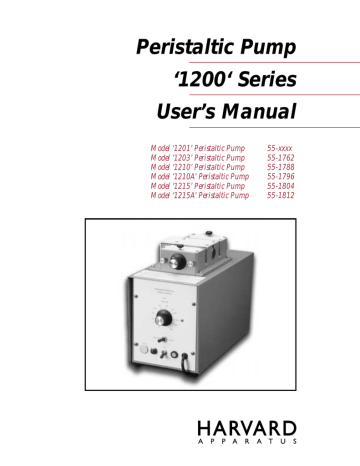 Harvard Apparatus Peristaltic Pump 1200 1201, 1203, 1210 User's Manual ...
