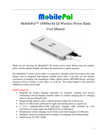 MobilePal 10000mAh Qi Wireless Power Bank User Manual | Manualzz