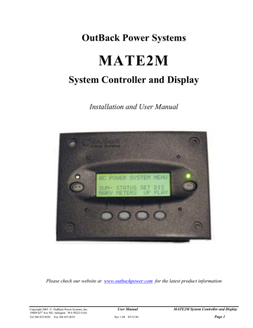 OutBack Power MATE / MATE2 System Display and Controller User manual | Manualzz