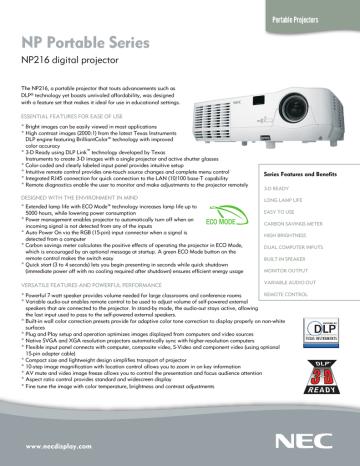 NEC NP216 Projector Product sheet | Manualzz