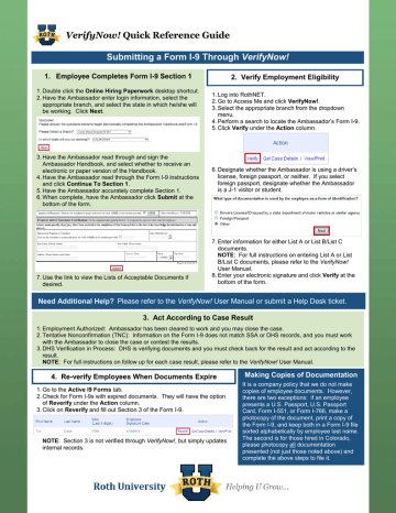 Form I-9 VerifyNow! Quick Reference Guide | Manualzz