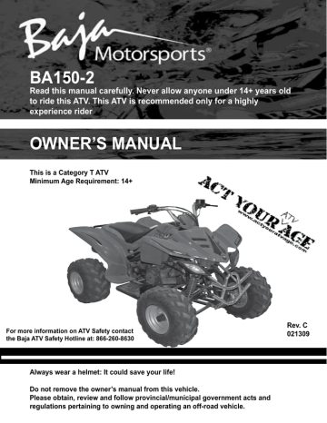 Baja motorsports BA150 ATV Owner's Manual | Manualzz
