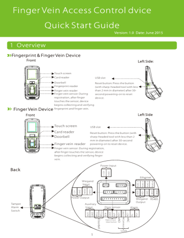 Finger Vein Access Control Device Quick Start Guide | Manualzz