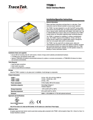 TraceTek TTSIM-1 Installation/Operation Instructions | Manualzz