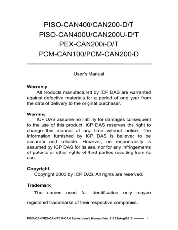 ICP PISO-CAN200U-D User's Manual | Manualzz