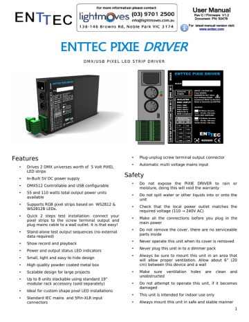 ENTTEC PIXIE DRIVER User Manual | Manualzz