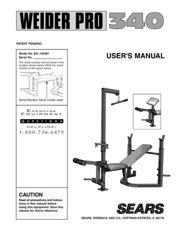Weider 831150381 Pro 340 Weight System Owner's Manual | Manualzz
