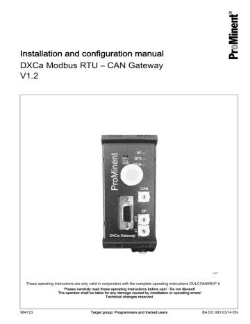 DXCa Modbus RTU - CAN Gateway Installation and Configuration Manual ...