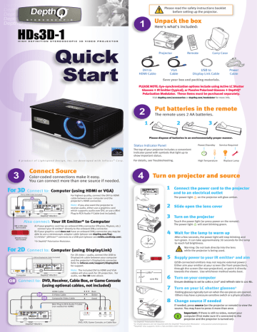 Lightspeed DepthQ HDs3D-1 Projector Quick Start | Manualzz