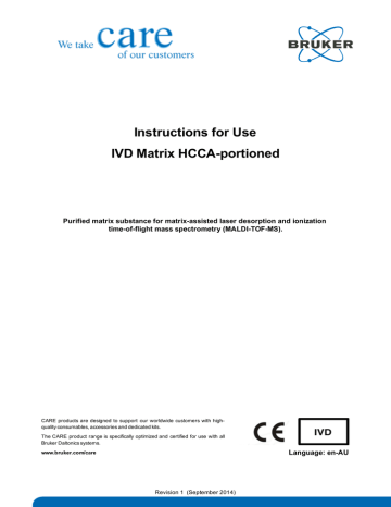 Bruker IVD Matrix HCCA portioned Instructions for Use | Manualzz