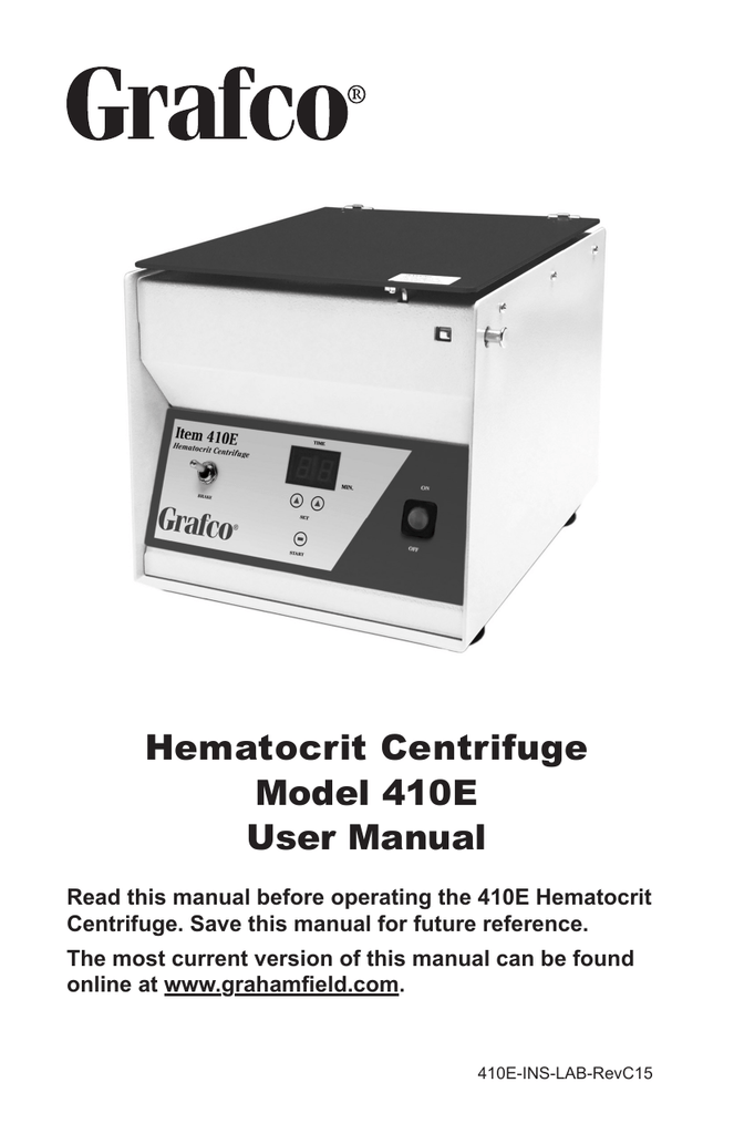 Graham Field Hematocrit Centrifuge User Manual | Manualzz