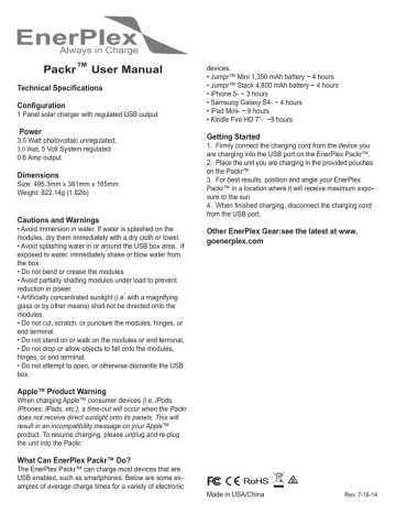 EnerPlex Packr Solar Charger User Manual | Manualzz