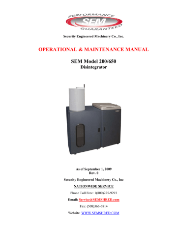 Security Engineered Machinery Disintegrator 200/650 Manual | Manualzz